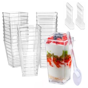 ketwod 40 3oz mini dessert cups+40 lids+40 spoons, 3-ounce transparent square dessert cups (40 dessert cups+40 lids+40 spoons)