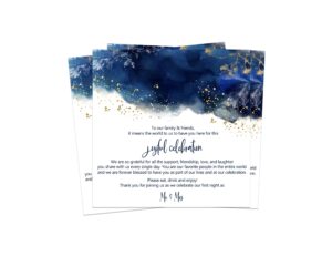 paper clever party navy watercolor wedding thank you place cards for reception tables, place setting favors or decorations for guests, 4”x4”, 50 pack