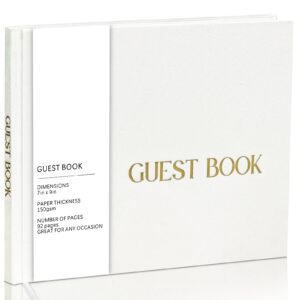 ebegee wedding guest book for wedding reception, elegant 9 x 7inch baby shower guest book with polaroid photo pages and registy pages, gold foil lettering linen cover, perfect for any celebration