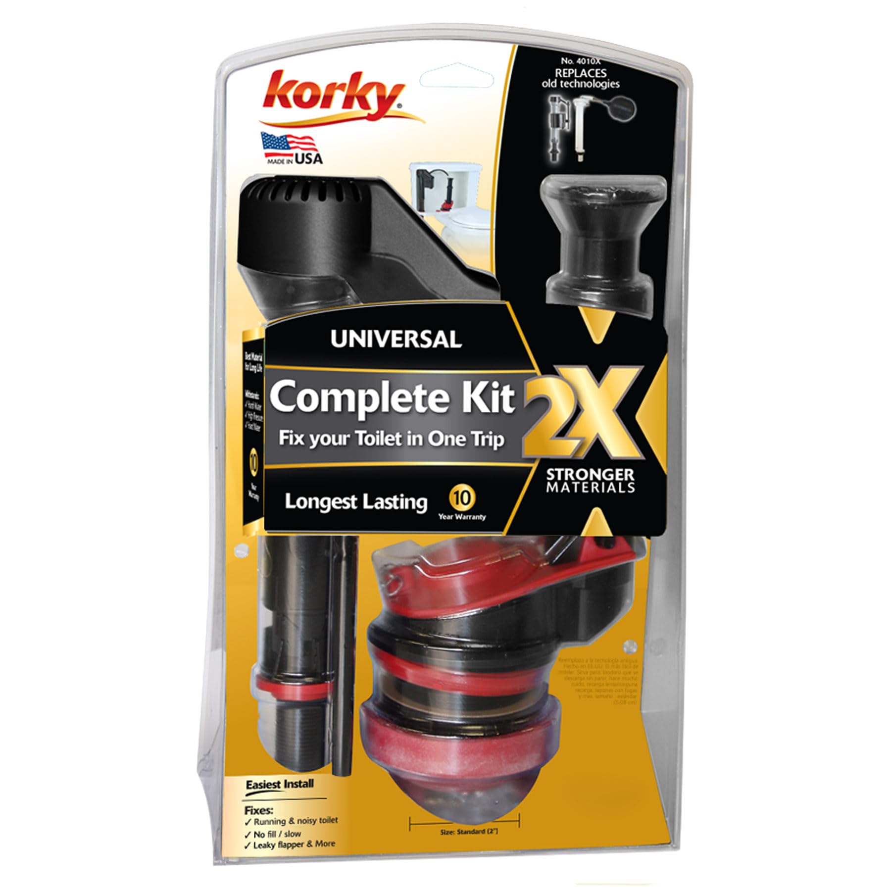 Korky 4010XP 2X Long-Life Standard 2-inch Complete Toilet Repair Kit, Black