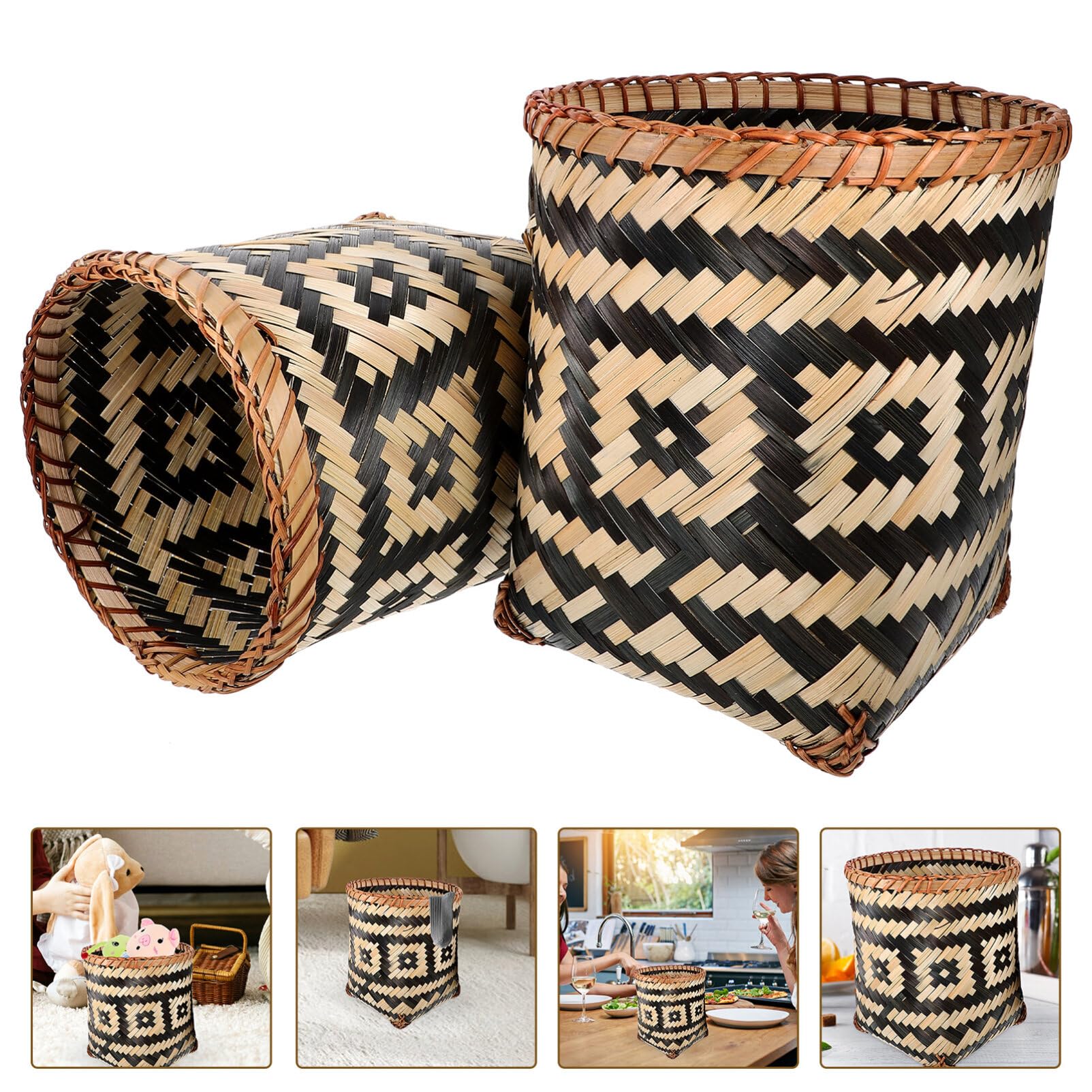 Luxshiny Bamboo Waste Basket Woven Trash Can Small Round Natural Wastebasket Garbage Bin Recycling Bin Laundry Hamper Plant Pot Holder for Farmhouse Home Kitchen Bathroom