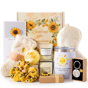 sunflower gifts for women,sending sunshine get well soon gifts basket care package unique birthday gifts box thinking of you gift for her relaxing spa bath gift for women new mom sister best friend