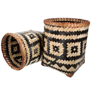 luxshiny bamboo waste basket woven trash can small round natural wastebasket garbage bin recycling bin laundry hamper plant pot holder for farmhouse home kitchen bathroom