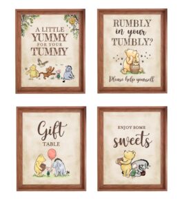 4pcs winnie table sign centerpieces a little yummy for your tummy for baby shower decorations pooh birthday decorations welcome baby party supplies(8x10in)