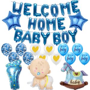 welcome home baby boy party decorations, welcome home baby boy letter foil balloons banner, it's a boy balloons blue confetti balloons set for newborn baby boy baby shower family party decorations