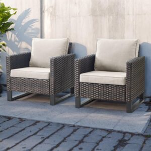 hummuh patio chairs set of 2 pe wicker outdoor dining chairs high back deep seating porch chairs with 4inch seat cushions