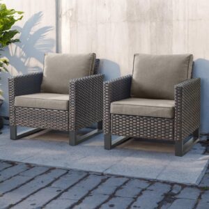 hummuh patio chairs set of 2 pe wicker outdoor dining chairs high back deep seating porch chairs with 4inch seat cushions