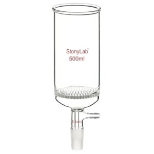 stonylab glass buchner filtering funnel, borosilicate glass plate filter funnel with 9 mm hose connection and 24/40 standard joint for filter test, 500 ml