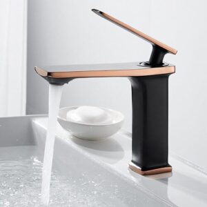 jcakes brass black gold basin faucet bathroom sink faucets hot cold water mixer crane deck mounted single handle hole bath kitchen tap (color : black and rose gold)