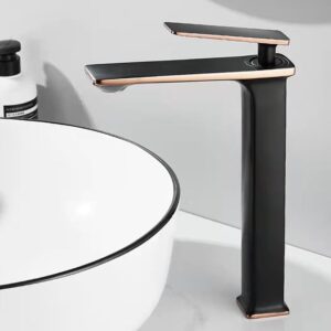 jcakes brass black gold basin faucet bathroom sink faucets hot cold water mixer crane deck mounted single handle hole bath kitchen tap (color : black and rose gold4)