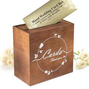 daily venture wood card box with slot & lid | assembled card box for party | rustic wood card box for wedding, envelope gift box for reception, baby shower, wedding card box for cards and money