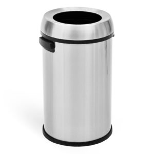 welyfe 17 gallon open top trash can, round stainless steel trash can, commercial trash can, 65 l(open top), silver