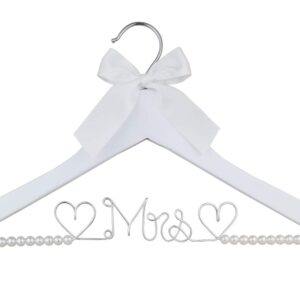 bridal dress hanger solid wood dress hangers mrs letter hanger wedding gift (white coat hanger silver thread pearl)