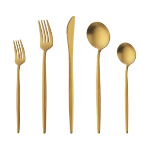 tupmfg 40 pieces matte gold silverware set, stainless steel gold flatware set for 8, satin finish spoons and forks silverware set, gold cutlery utensils set, dishwasher safe