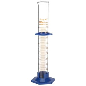 stonylab graduated cylinder, laboratory borosilicate glass graduated measuring cylinder with plastic hexagonal base and protective collar, 100 ml