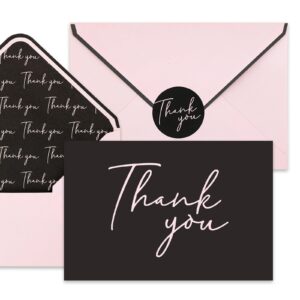 whaline 36pcs thank you cards with envelopes and stickers pink black greeting cards blank note cards for weddings bridal shower baby shower