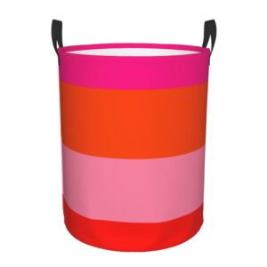 large laundry basket, dirty clothes hamper toys storage bag hot pink and bright orange stripes waterproof foldable washing bin for college dorms 15.7" x 19.6"