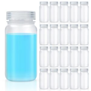 hoolerry 20 pcs sample bottles 2 oz/ 60ml wide mouth plastic bottles laboratory grade polypropylene reagent bottles clear liquids storage bottles with screw caps for lab or storage