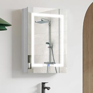 simeful bathroom medicine cabinet with led mirror, 20"×28" wall mounted mirror cabinet with adjustable shelf, anti-fog, memory function, ip44 waterproof, dimmable 3 colors