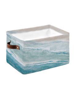 decorlovee summer beach storage basket waterproof cube storage bin organizer with handles, ocean nautical coastal seaside aqua beige collapsible storage cubes bins for clothes books 15"x11"x9.5" 1 pcs