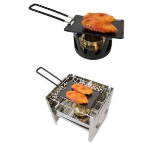 Mini BBQ Pan, Barbecue Tray Iron Portable Compact Easy to Clean BBQ Grill Pan Barbecue Plate Camping Grill Pan for Camping Home Outdoor BBQ Grill Pan Portable with Storage Bag Baking Plate