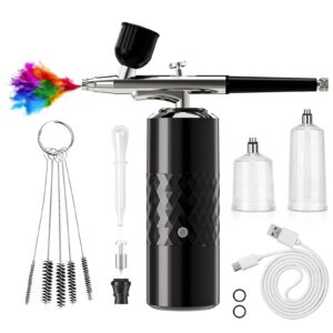 airbrush kit rechargeable cordless airbrush compressor portable handheld airbrush air brush for model painting,nail art,cake decoration,makeup, barber (black)