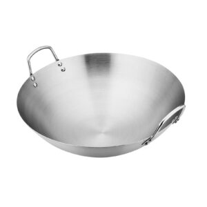 ywjlqh stainless steel dual handle wok pan for grilling crispy potatoes and omelettes, 30cm