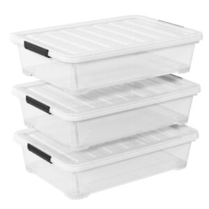 melontray 40 quart under bed plastic storage bins with lids, set of 3 under bed clear storage containers with wheels