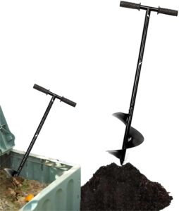 compost turning tool compost stirring tool,compost turning bar 33.4inch,manual compost aerator tool turner and mixing tool for outdoor compost tumbler bins,composting accessories (black-33.4in)