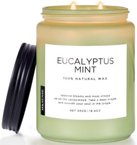 m&sense eucalyptus & mint candles for home scented, 19.4oz 110 hours burn soy aromatherapy candle gift for stress relief, meditation, yoga, relaxing spa, natural jar candles for men and women