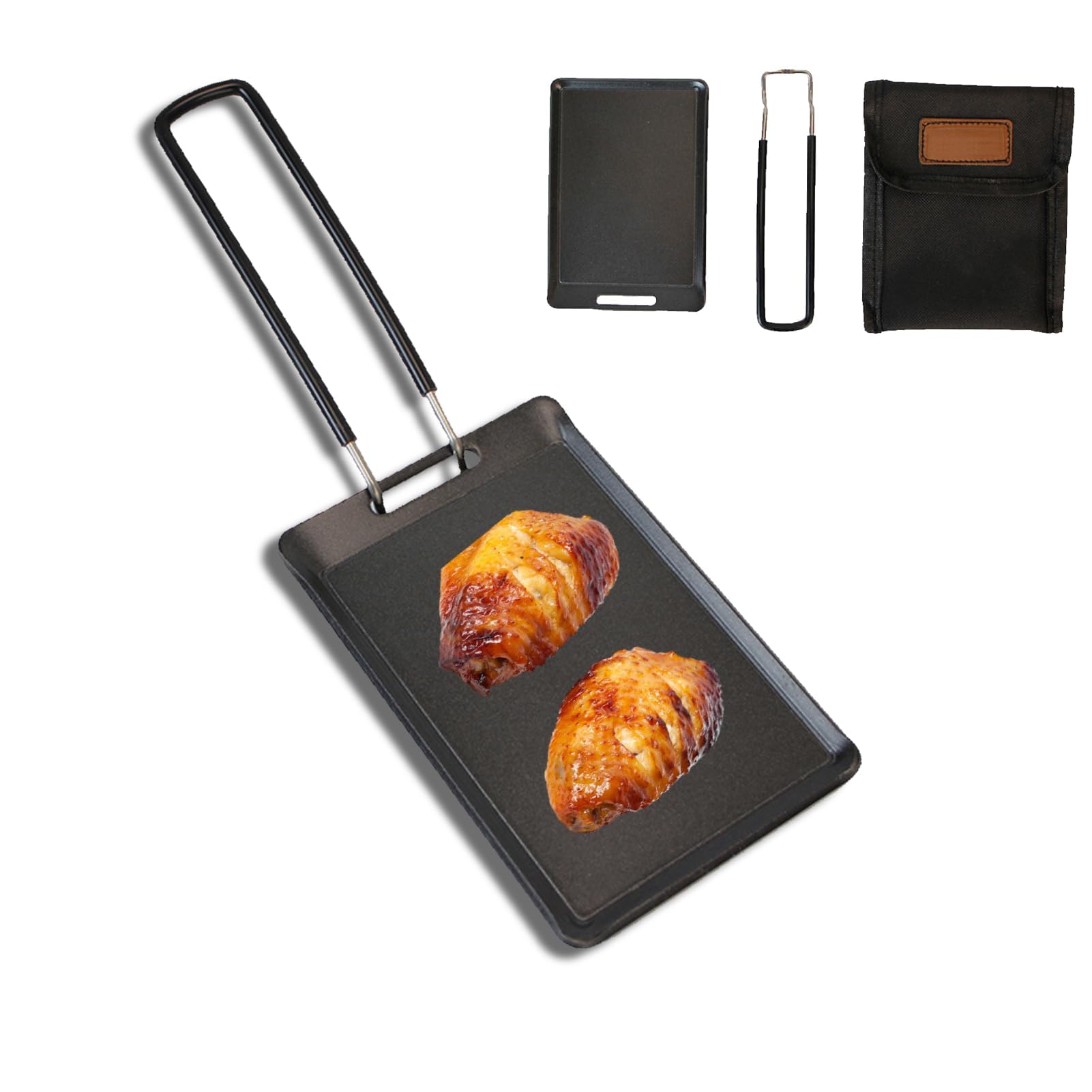 Mini BBQ Pan, Barbecue Tray Iron Portable Compact Easy to Clean BBQ Grill Pan Barbecue Plate Camping Grill Pan for Camping Home Outdoor BBQ Grill Pan Portable with Storage Bag Baking Plate