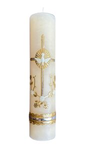 san rafael arcangel holy spirit candle with cross for wedding or other sacraments white candle holy ghost design vela catolica para boda del espiritu santo 8 inch