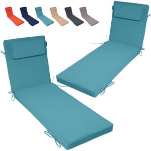 odsiikly 2 pack chaise lounge cushions with ties and pillow, 72 x 21 x 3.1in, reversible, water-resistant, outdoor foam patio lounge chair cushion, patio furniture cushions for lawn, pool, teal