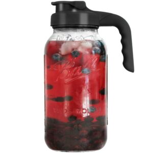 glass mason jar pitcher with lid - wide mouth 2 quart (64 oz / 1.9 liter) heavy duty - leak proof water jug with filter lid for juice, milk, cold brew coffee, iced tea, drinks and more - black