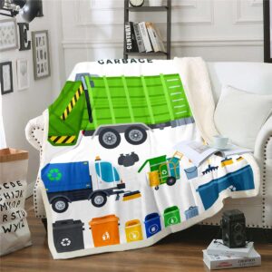 erosebridal kids garbage truck blanket for boys room decor, green truck throw blankets for bed, recycling trash can dumpster fleece blanket, waste management vehicle fuzzy blanket (40x50 size)