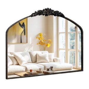 casolly black brushed gold antique mirror 40"x31", traditional vintage mirror with ornate metal frame, baroque mirror for fireplace/entryway/bathroom/living room/hallway