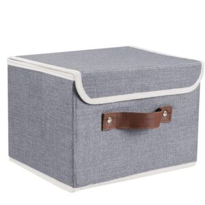 calonge storage bin with lid storage boxes with pu leather handles decorative foldable lidded cotton linen fabric home container with flip-top lid & handles, clothes blanket box