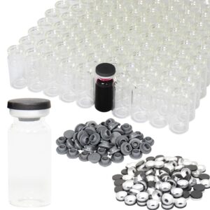 10ml clear glass vials-2-1/2 dram clear glass headspace vials with black plastic-aluminum flip caps and rubber injection stoppers, 100 pack, 20mm flat bottom lab vial