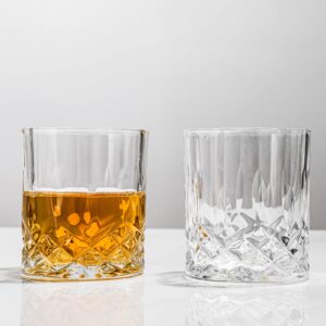 siyouki crystal whiskey glasses set 11 oz, old fashioned rocks barware lowball glass for bourbon, scotch whisky, cocktails, cognac, liquor drinking, men gift (2 pack)