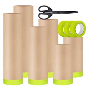 yunxihui masking paper, 6 rolls automotive paint paper roll with tape, assorted sizes tape and drape, masking paper for painting car and auto body,floor protection, wall covering(6in 12in 18in)