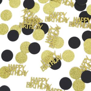 happy birthday confetti, glitter gold and black birthday table scatter confetti, polka dot, circle dots paper confetti, birthday party decorations for table bed balloon (100 pcs)