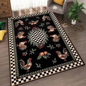 soyalie vintage rooster plaid rug for hallway non-slip farm henhouse print carpet art cherry floor mat abstract chicken rugs indoor door mat 2'x3'