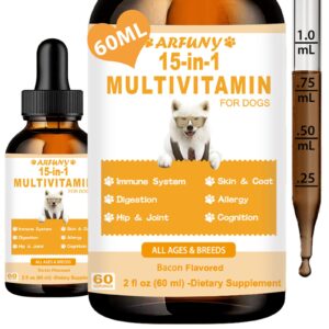 15 in 1 multivitamin for dogs | 60ml dog multivitamin liquid support joint, gut & immune health | dog liquid vitamins for digestion, heart, skin & coat | vitamin supplements for dogs | bacon flavor