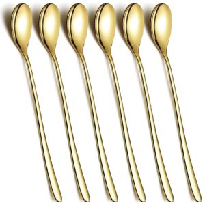 long handle spoon 9.5 inch iced cream spoons tea spoon coffee stirrers ice spoon stainless steel cocktail stirring spoons dessert milkshake teaspoons set of 6 (gold)