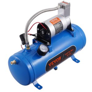 vevor 12v air compressor with tank 1.6 gallon/6 l, train horn air compressor, 120 psi working pressure onboard air compressor system for train air horns, inflating tires, air mattresses