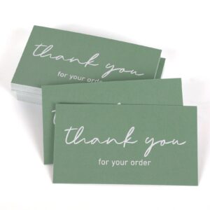 whaline 100pcs mini thank you cards sage green thank you for your order cards thank you notes for small business stores restaurants, 2 x 3.5 inch