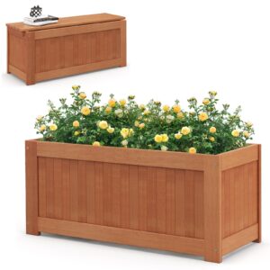 toolsempire outdoor planter bench, 45 gallon outdoor bench wooden raised garden bed with planter box, 2-in-1 wood planter bench deck plant box for porch, patio, garden & backyard