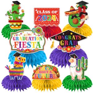 8 pcs mexican graduation decorations honeycomb centerpieces, fiesta graduation party decorations 2024, taco graduation party decorations 2024 3d double side honeycomb decorations