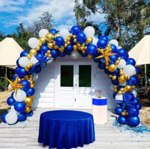 yeewaka royal blue and gold balloon garland arch kit 160pcs with gold blue white and diy star burst balloons for for boy baby shower men birthday 2024 graduation ceremony decorations