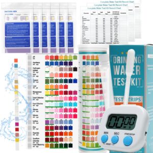 125+13pcs 17in1 drinking water test kit, luxiv 125p water quality test strips 6p e. coli test strips with recording paper, timer home tap well water test kit for lead iron copper chlorine fluoride ph